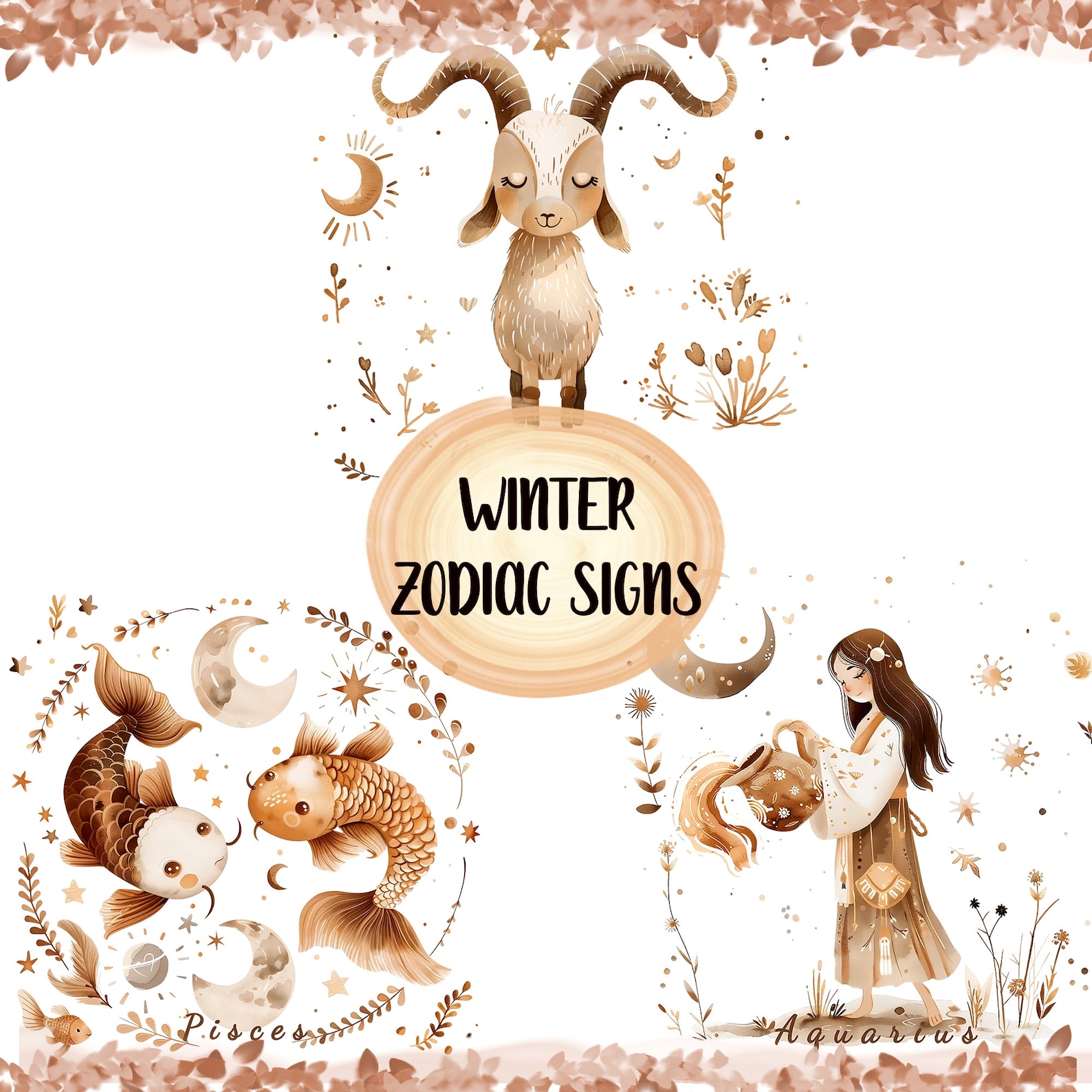 12 Zodiac Sign PNG Clipart Bundle, Zodiac Birth Astrology Clipart ...