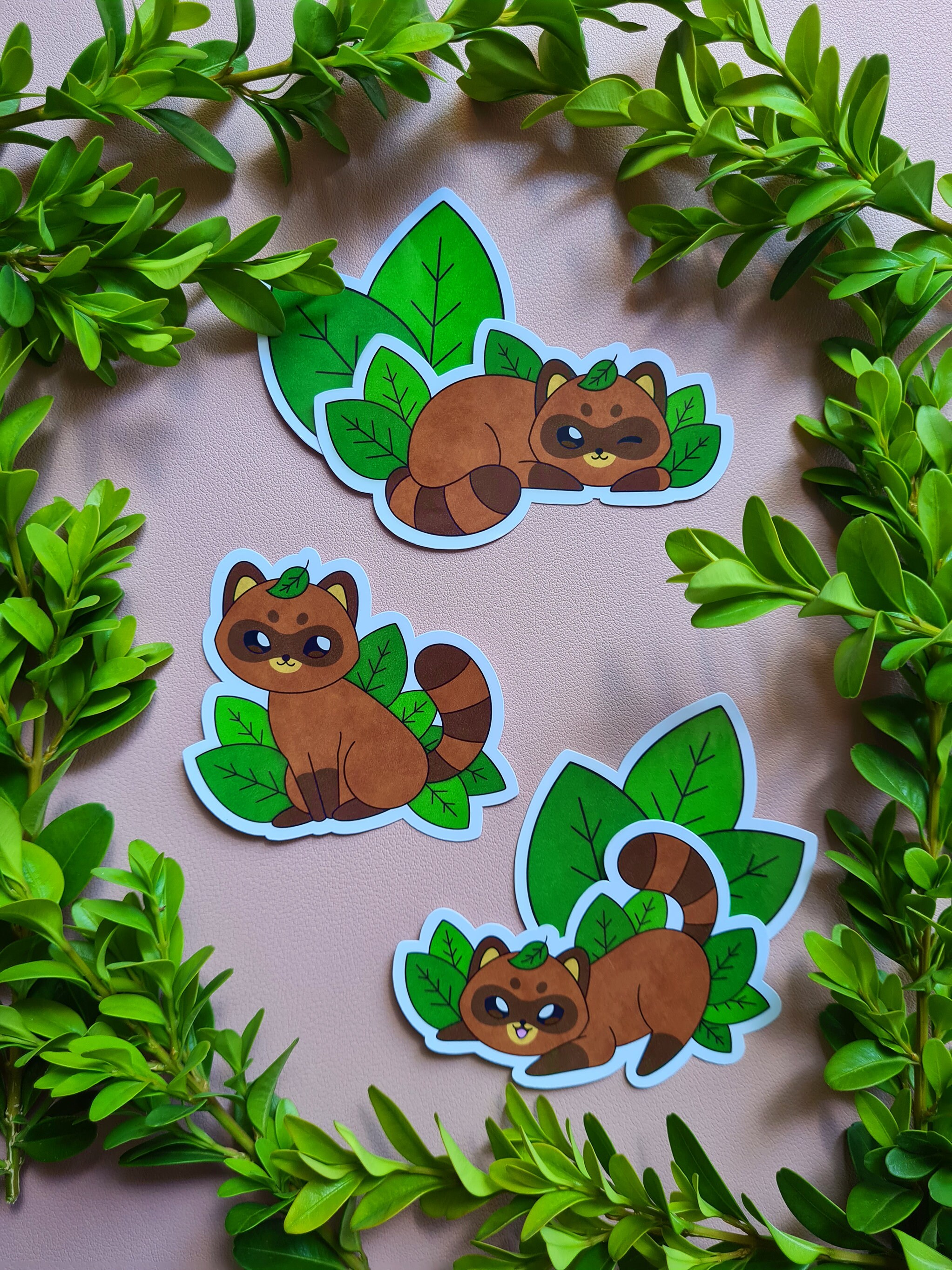 Tako The Tanuki Sticker Tanuki Sticker Leaves Sticker Cute | Etsy