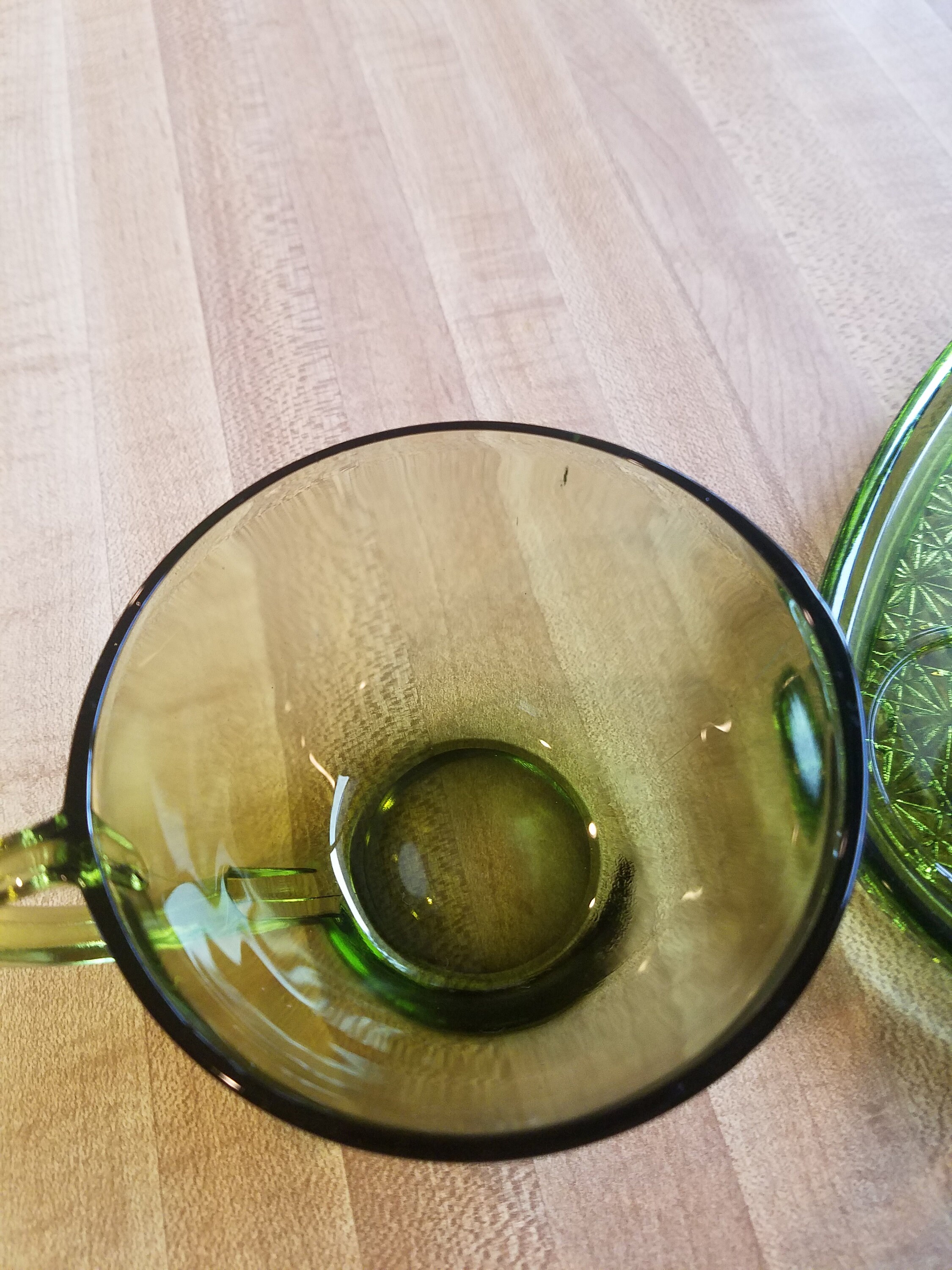 Green Glass Snack Set. Triangle Tray and Teacup - Etsy