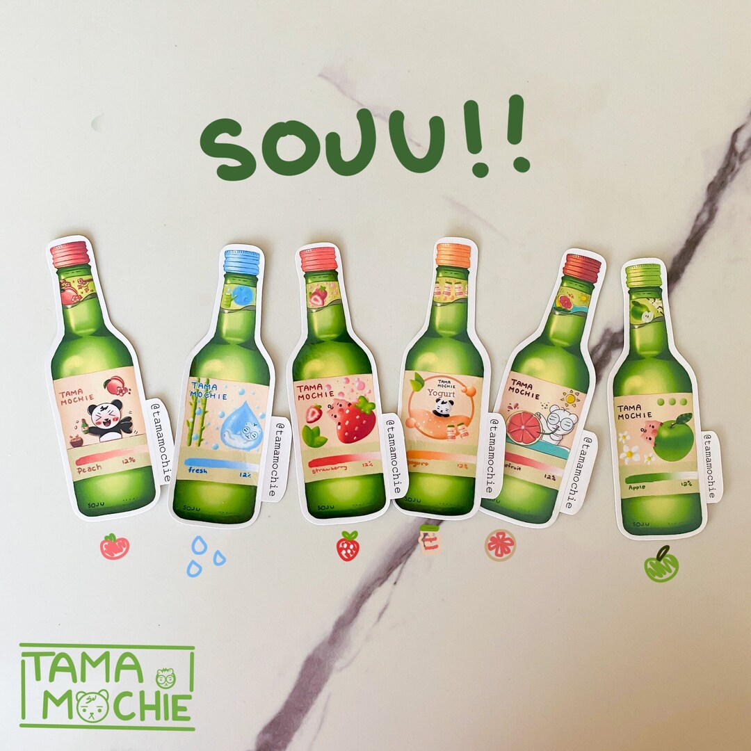 Cute Soju Stickers Sansan & Pohpoh Cute Korean Drink Laminated Die Cut ...