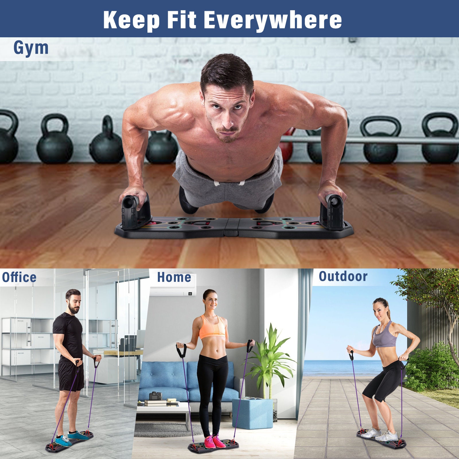 Multi-functional Push up Board for Men & Women Foldable Pushups Bar 2 ...