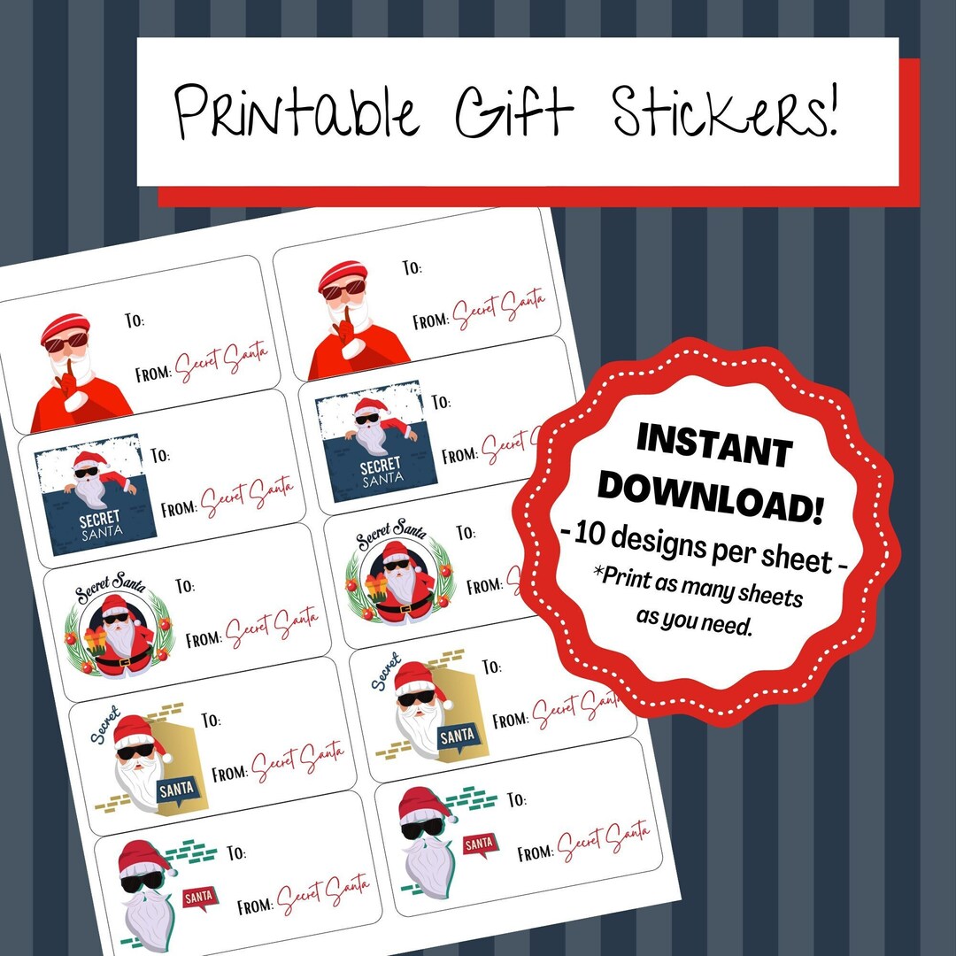 2"x4" Secret Santa Gift Stickers, Christmas Printable Labels, Printable ...