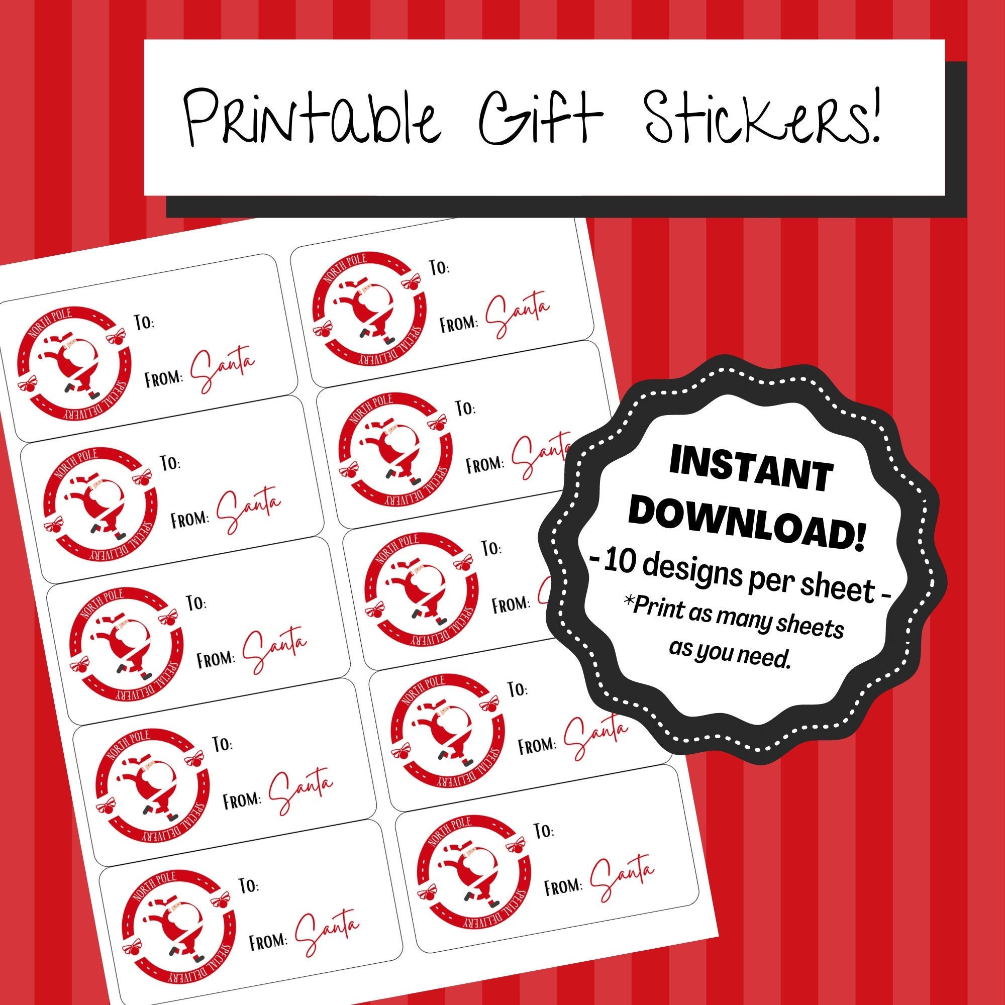 2x4 Santa Labels, Christmas Printable Labels, Printable Stickers, Gift ...