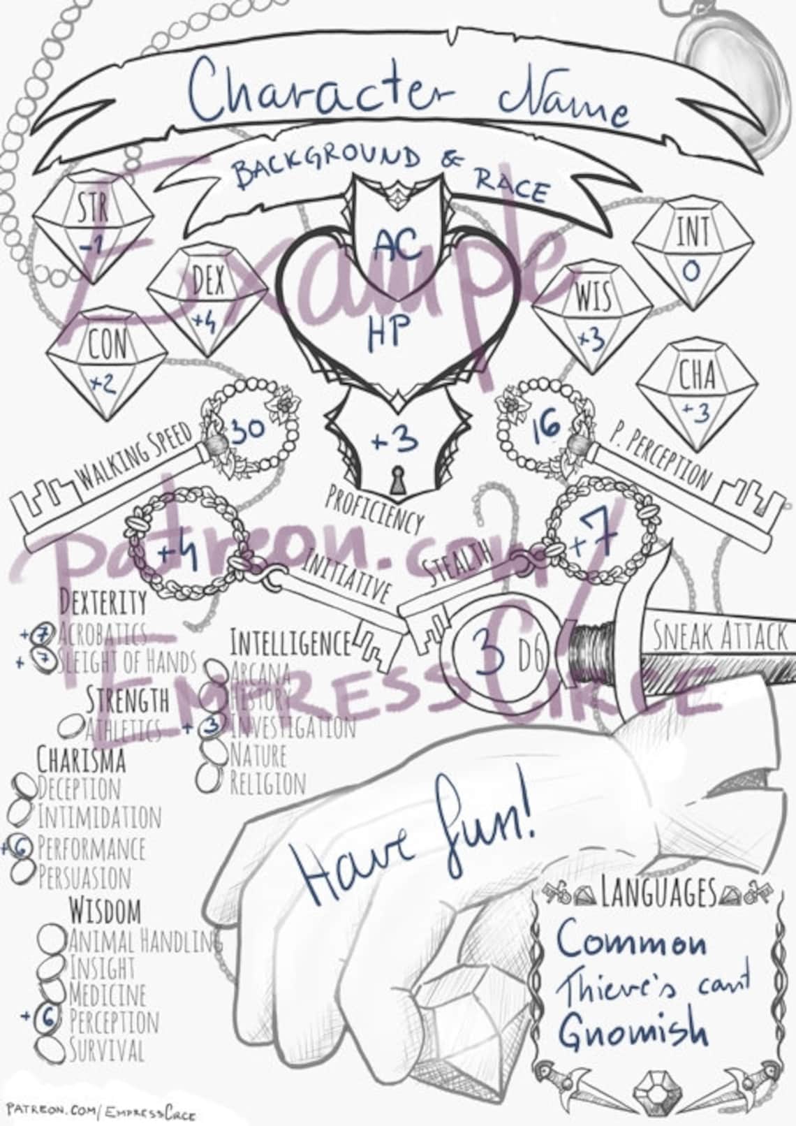 Custom Rogue Character Sheet Tabletop base | Etsy