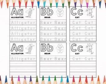 Alphabet Tracing Worksheets Printable Phonics Literacy Handwriting ABC ...