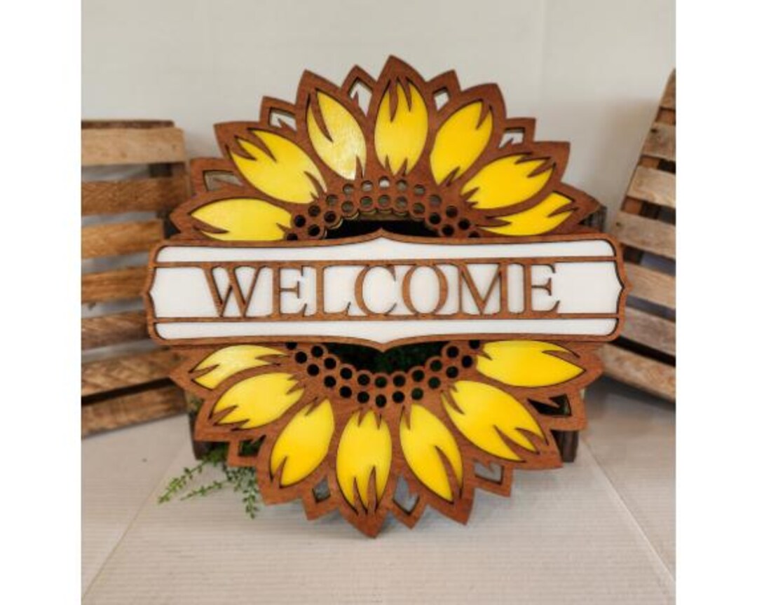 Handcrafted Layered Sunflower Welcome Door Hanger 18 Inches Round ...