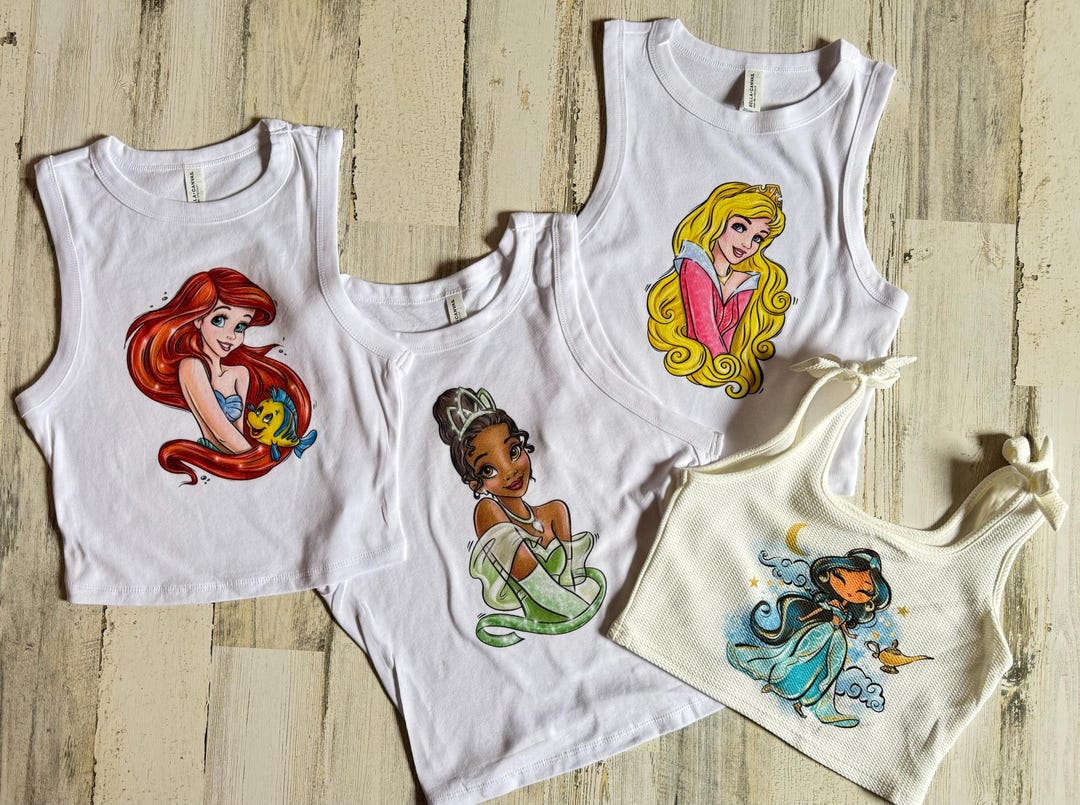 Iconic Princess Crop Tank, Princess Top Gift, Tiana Ariel Moana Jasmine ...
