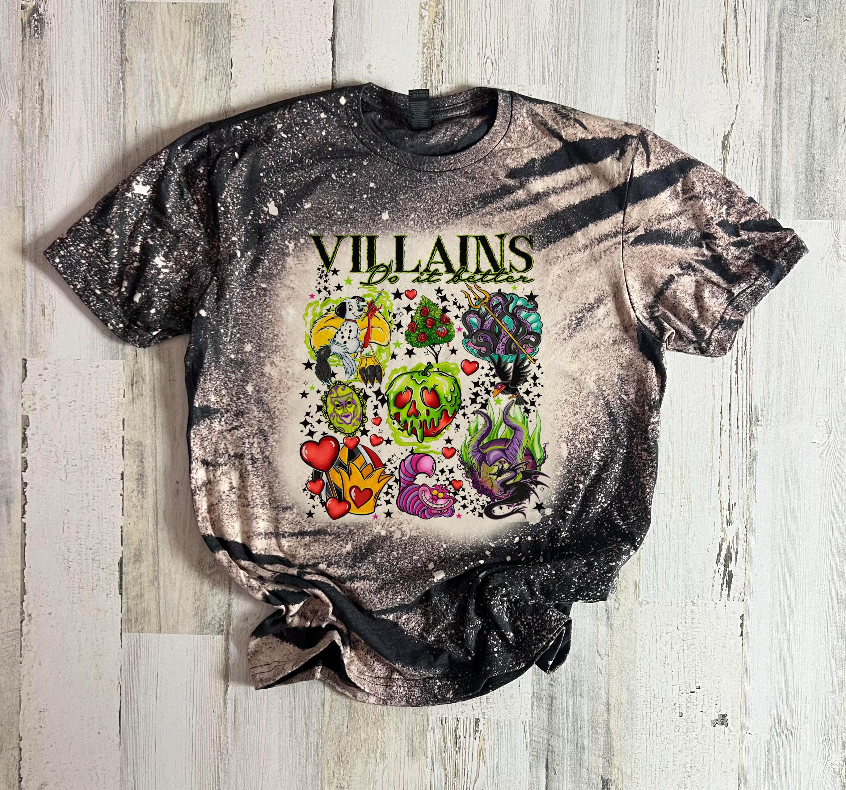 All Disney Villains Tee, Cruella Maleficent Ursula Bleached, Evil Queen ...