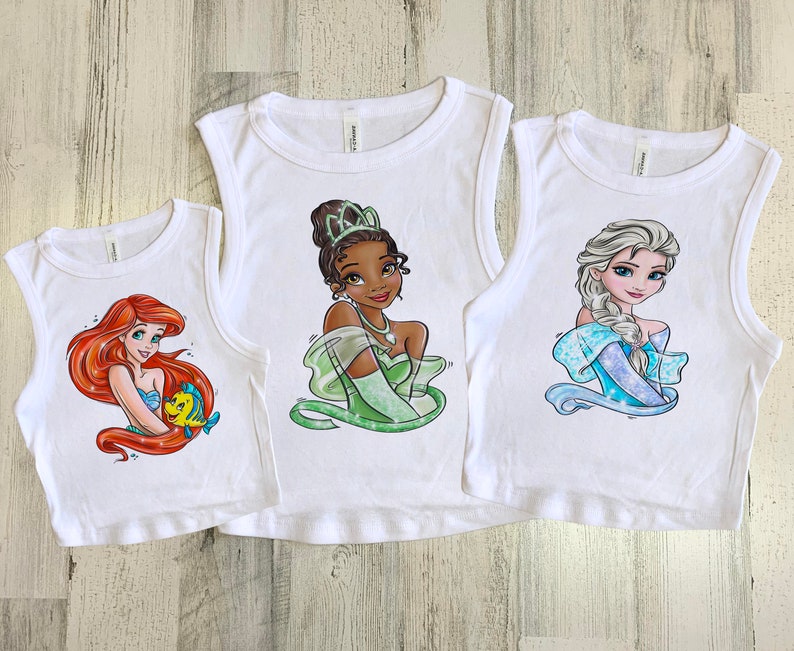 Iconic Princess Crop Tank, Princess Top Gift, Tiana Ariel Moana Jasmine ...