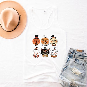 Retro Halloween Crop Tank, Pumpkin Cat Ghost, Old Style Horror Top ...