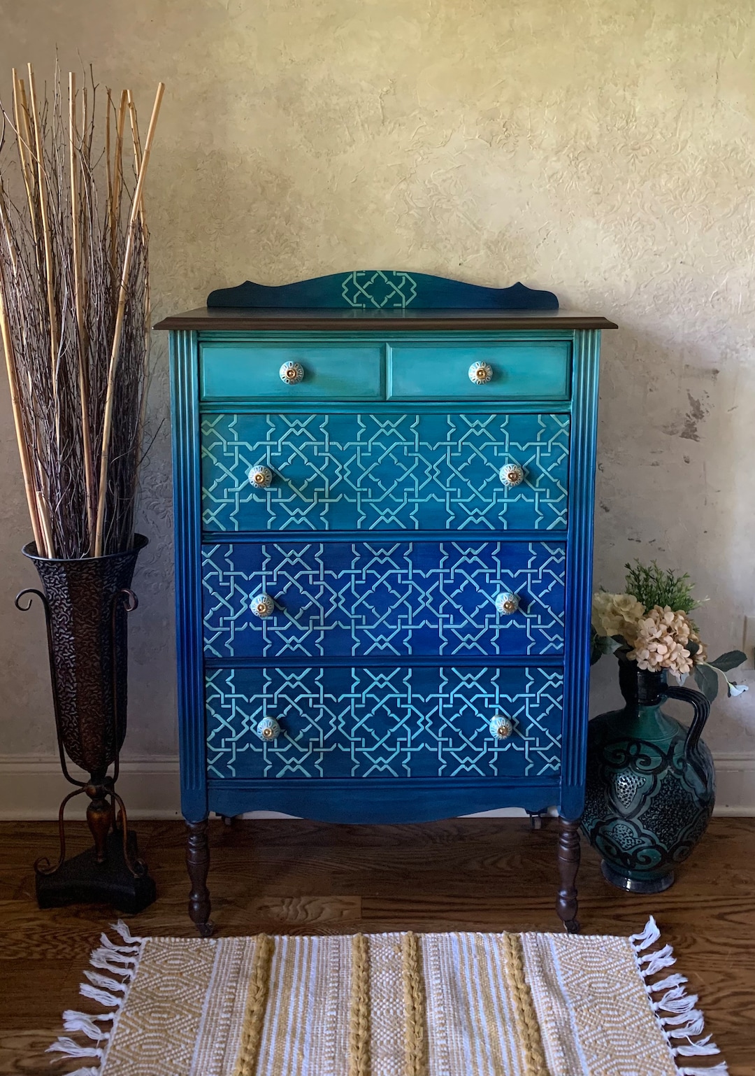 SOLD***| Custom Order Sample | Blue Boho Dresser | Blue Ombré Dresser ...
