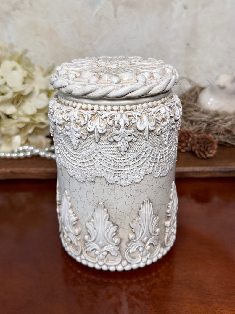 Decorative Glass Jar With Lid Shabby Chic Jar French Cottage Jar Ornate ...