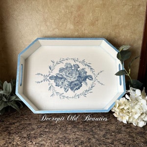Wooden Tray With Handles | Large Decorative Tray | Blue and White Tray ...
