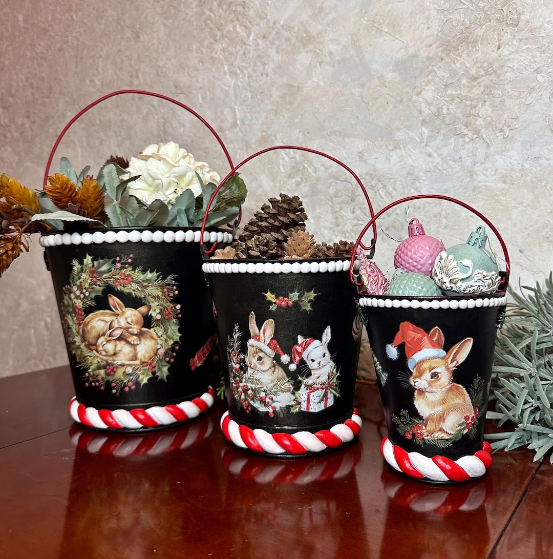 Holiday Christmas Buckets/merry Christmas Pails/metal Buckets Set of 3 ...