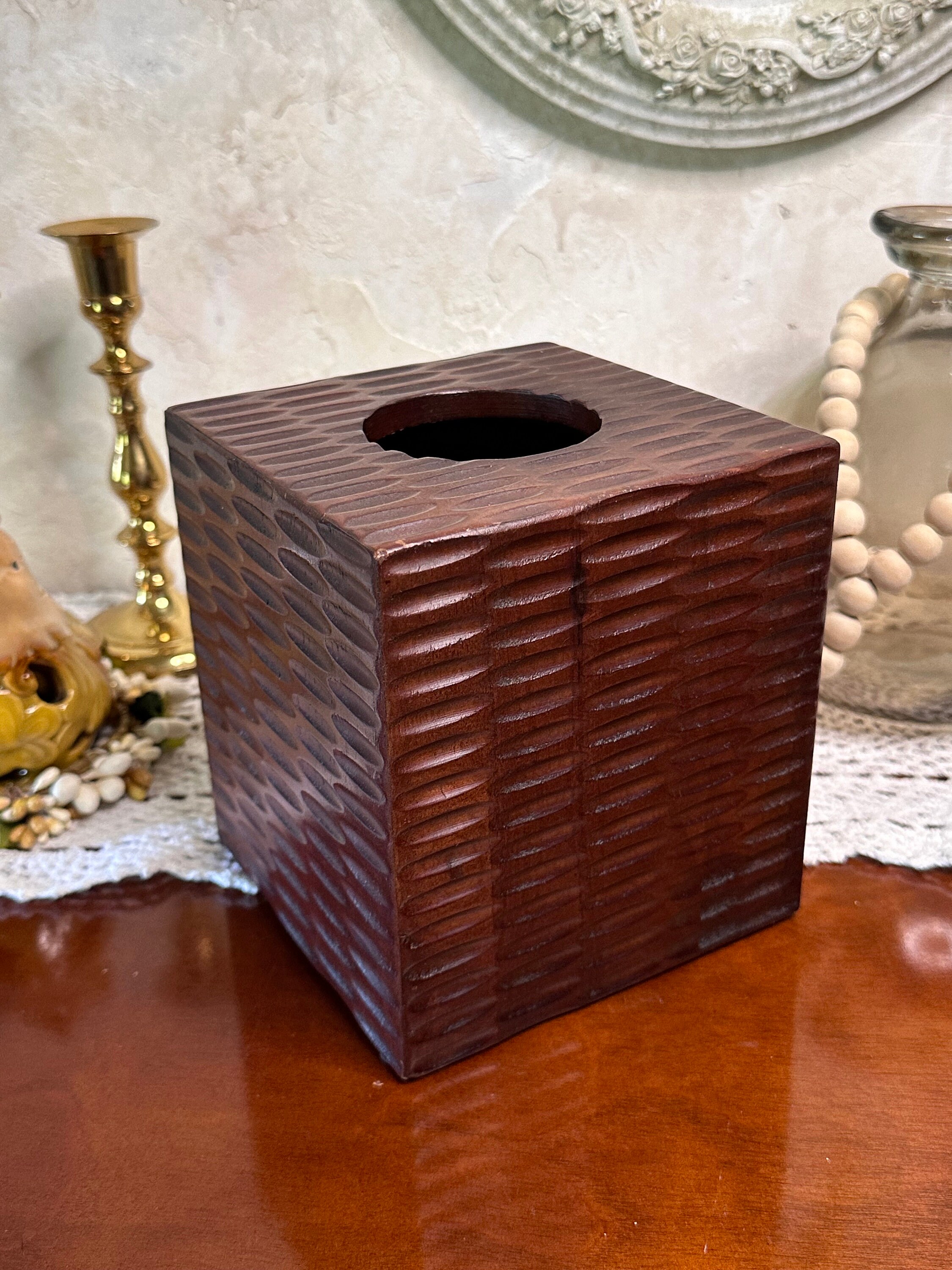 Wooden Square Tissue Box Cover Decorative Tissue Box Holder Tissue Box ...