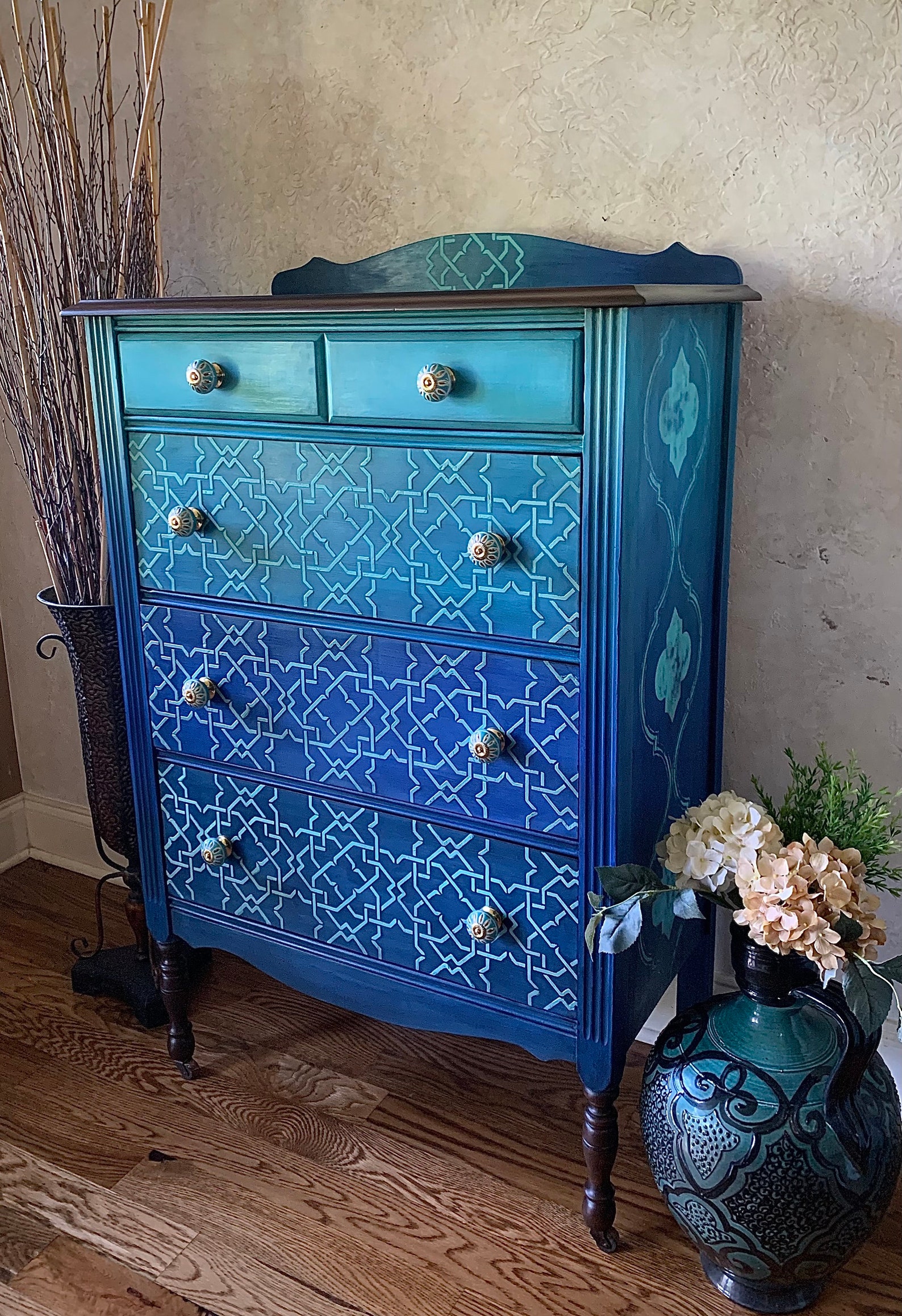 SOLD***| Custom Order Sample | Blue Boho Dresser | Blue Ombré Dresser ...