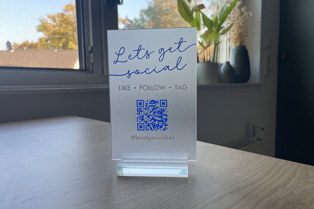 QR Code Aufsteller Social Media Instagram Facebook E-mail Frosted Milchig Acrylic Acryl ...