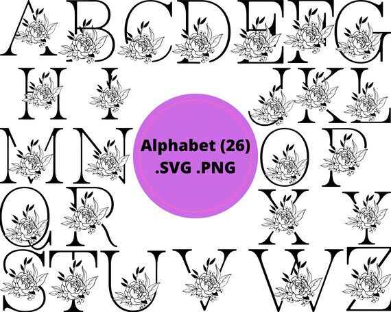 26 Floral Capital Alphabet SVG Floral Letter Cut File | Etsy