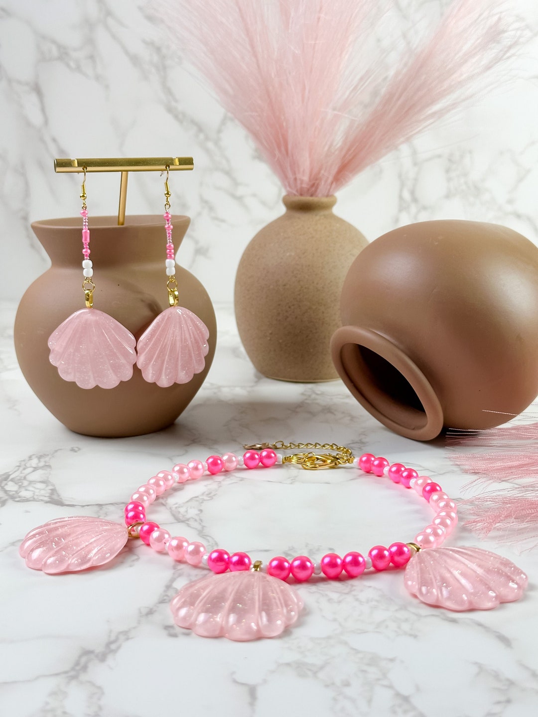 Barb Pink Seashell Necklace and Barb Pink Seashell Earrings - Etsy