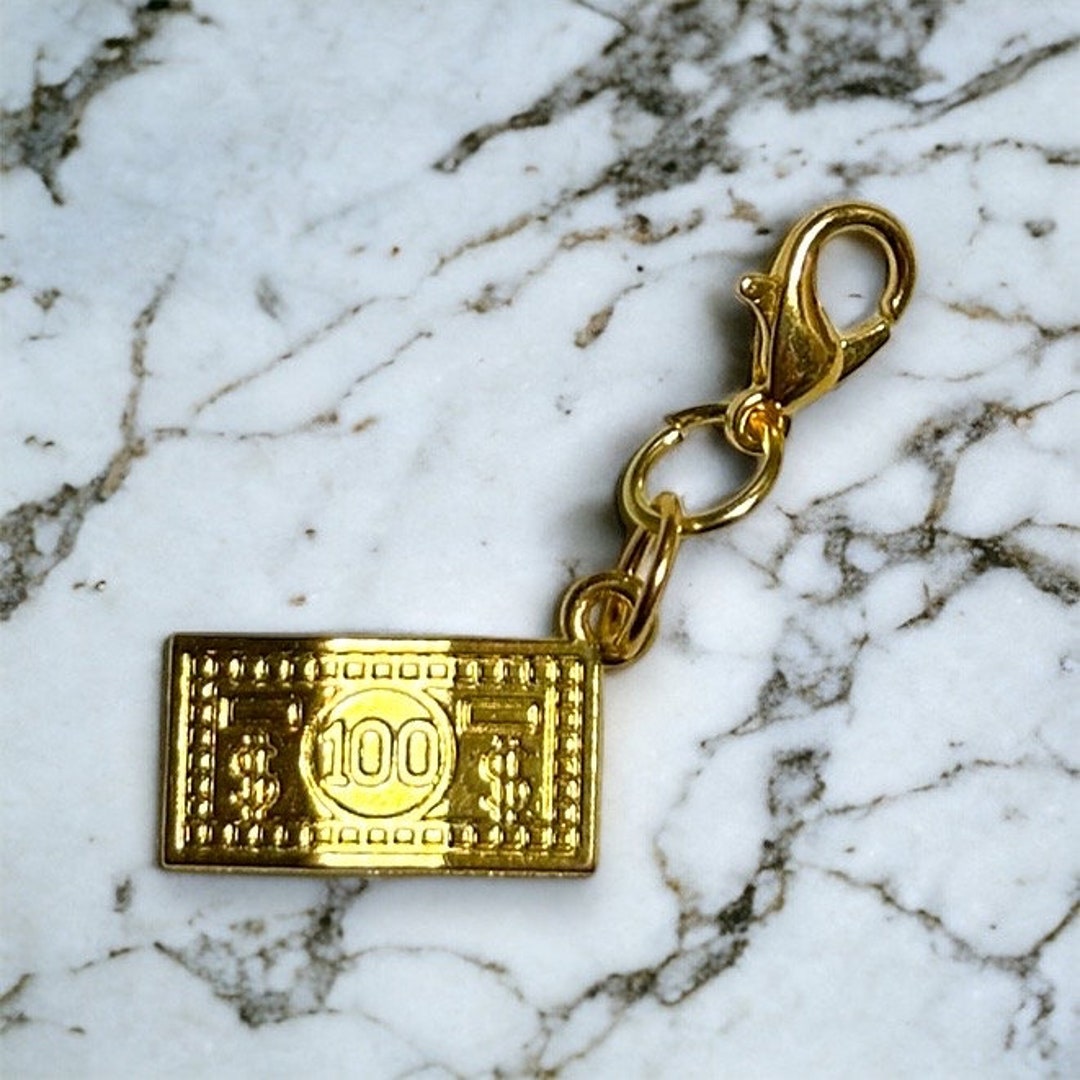 100 Gold Dollar Bill Charm | 1 PC Enamel Charm | One-hundred Dollar ...