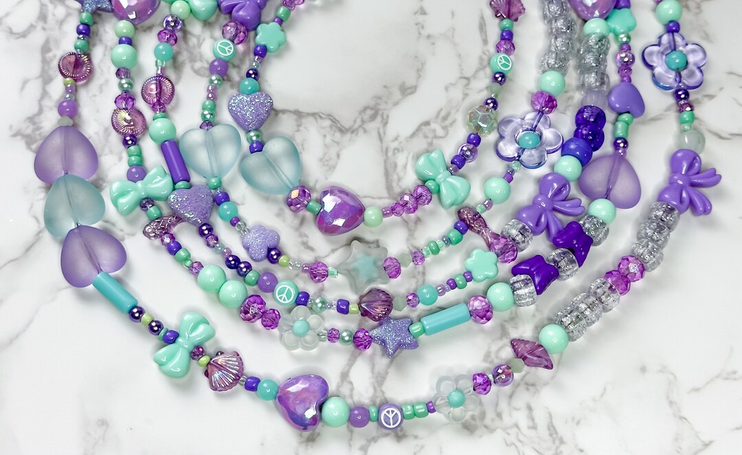 Mismatched Y2K Mermaid Inspired Mint and Purple Necklace Mermaid ...