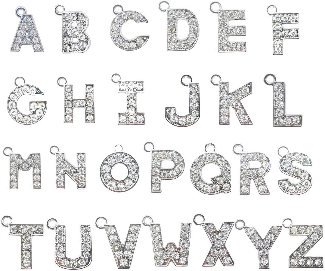 A-Z Silver Shine Rhinestone Letter Pendants Alphabet Initial Enamel ...