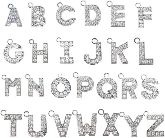 A-Z Silver Shine Rhinestone Letter Pendants Alphabet Initial - Etsy