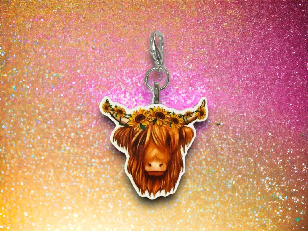 Sunflower Highland Cow Planar | Cow Charm | Moo | 1 PC Acrylic Resin ...