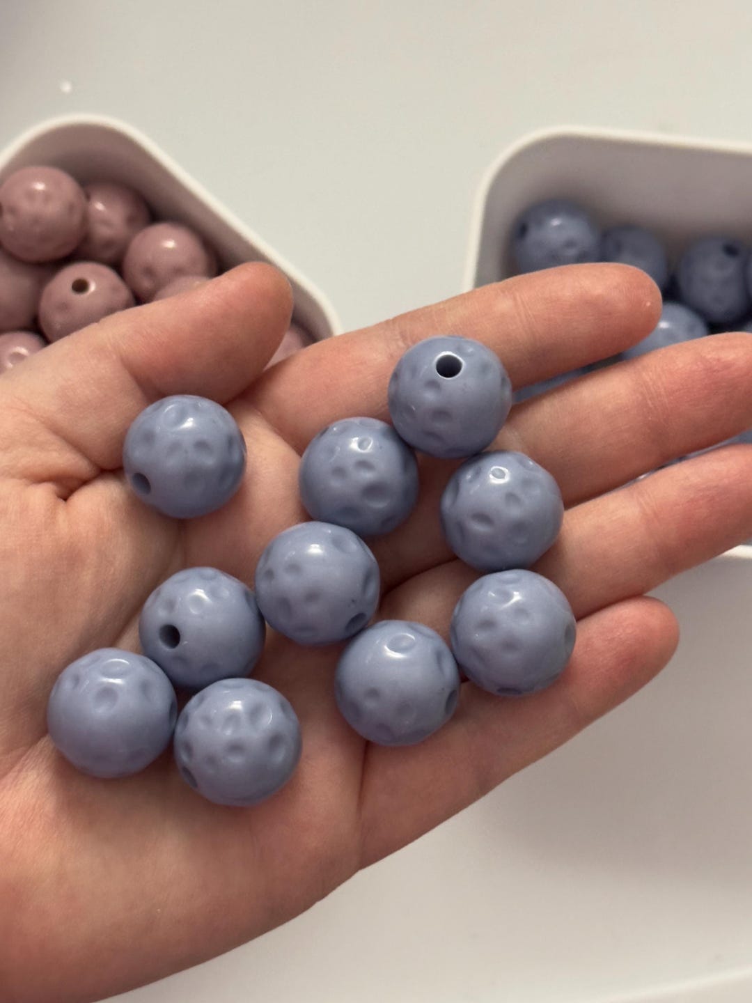 DREAMY Pigeon Blue Dimple Beads 20MM Bubblegum Bead Necklace Powder ...