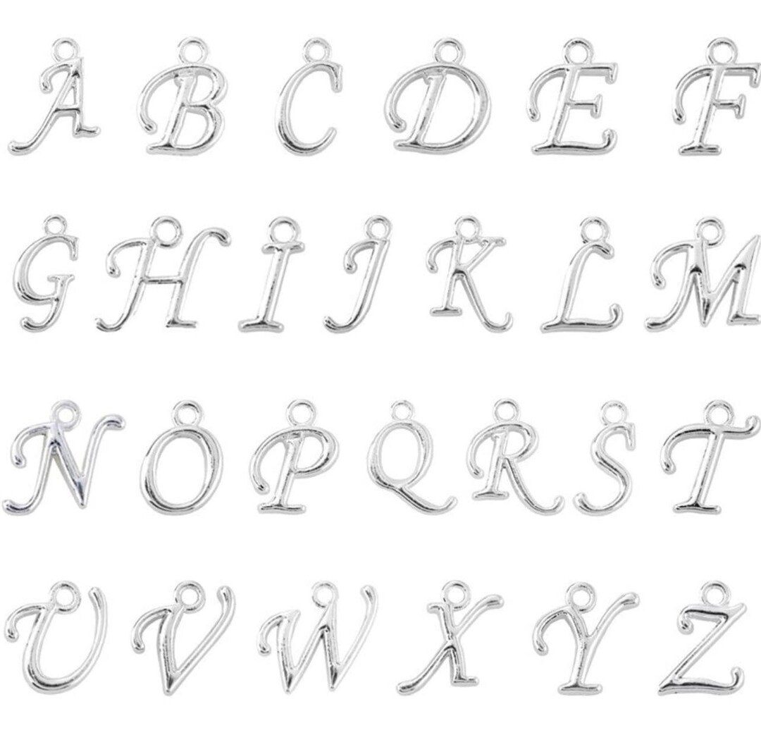 Silver Cursive Alphabet Letter Charm | 1 PC Enamel Initial Charm ...