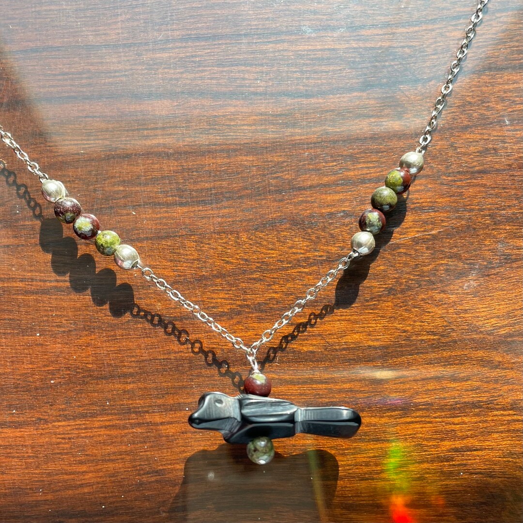 Dragon’s Blood Raven Crystal Chain Necklace, Crystal Necklace, Wooden ...