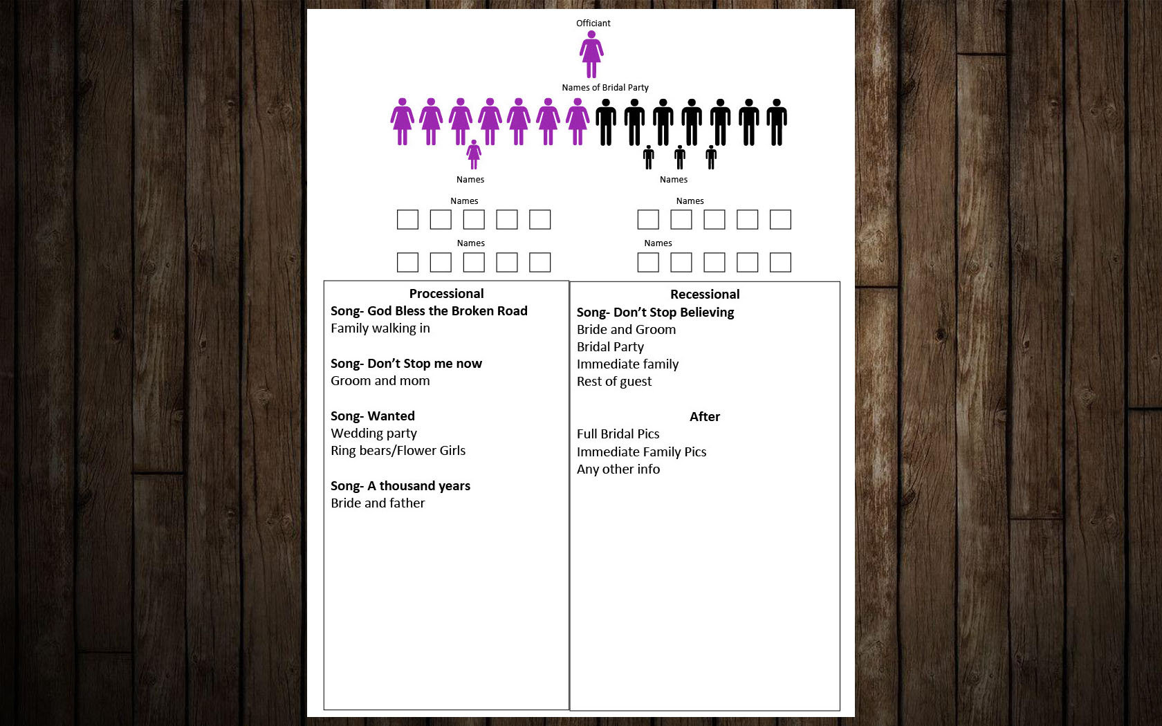 Wedding Processional Line Up Template