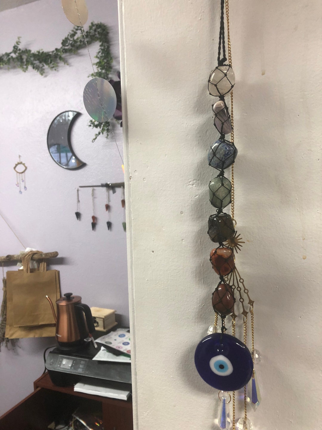 Evil Eye Amulet With Tumbled Chakra Crystals Wall Hanging - Etsy