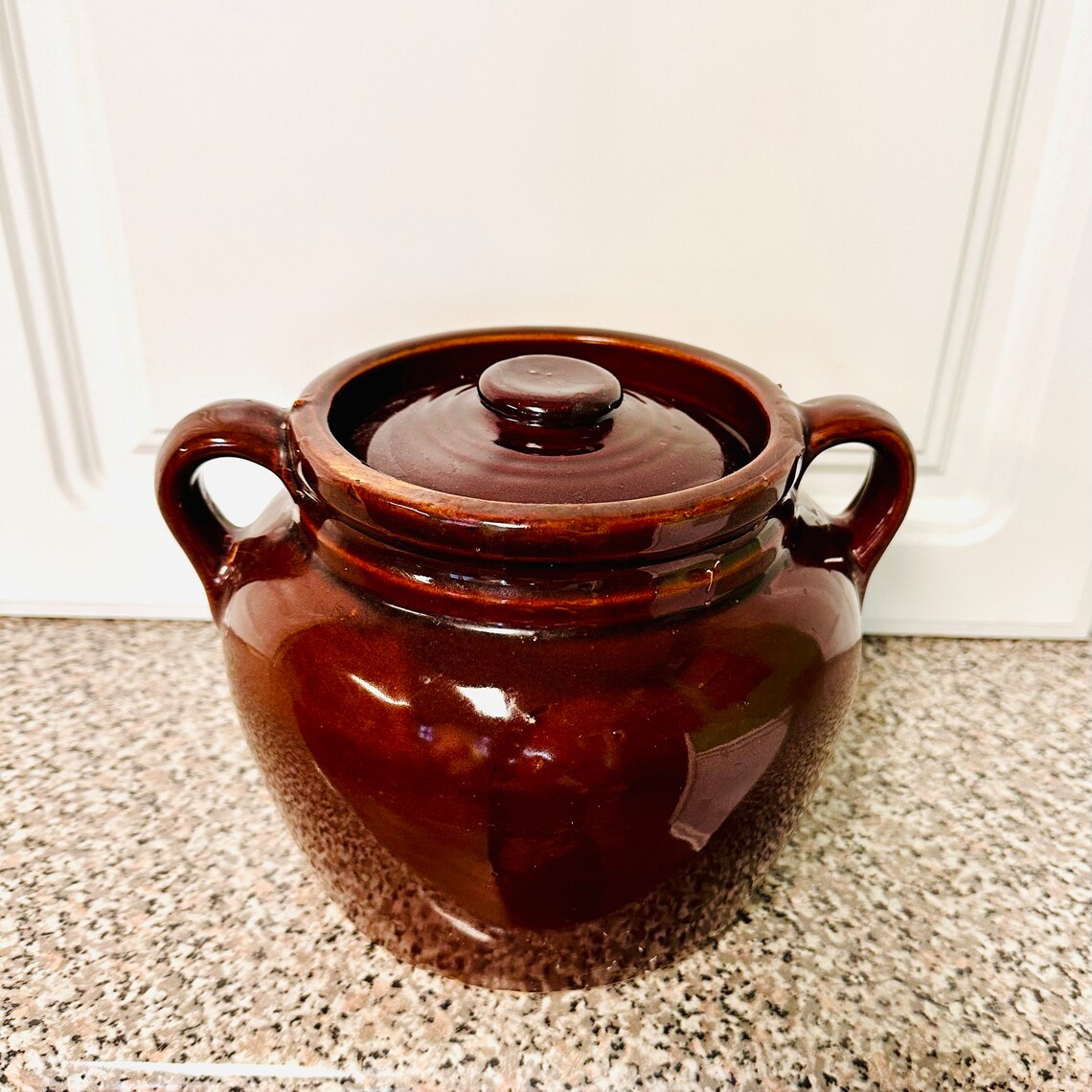 Stoneware Vintage Bean Pot Crock Bean Pot With Lid Double Handle Pot ...