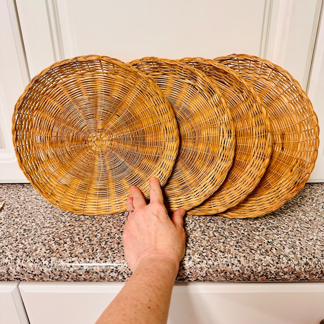 Rattan Vintage Paper Plate Holders 4 Wicker Plate Holders Grandmacore ...