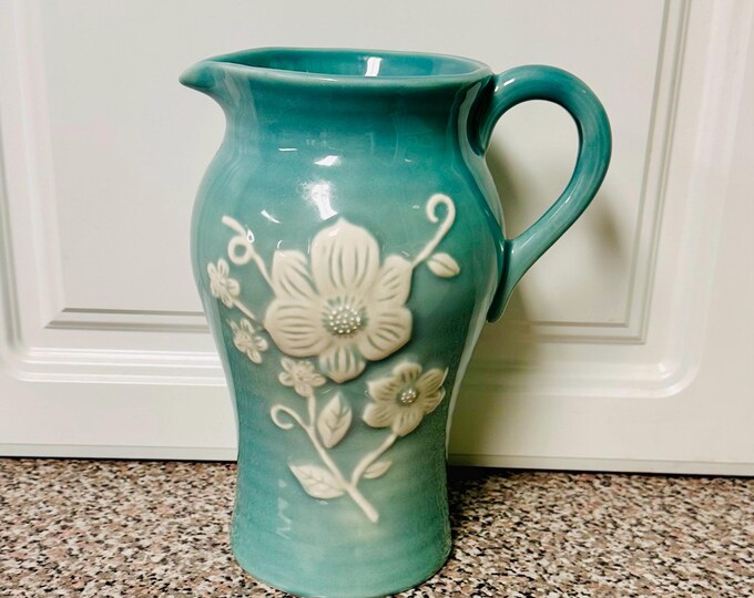 Teleflora Turquoise Floral Pitcher | Vintage Floral Pitcher | Ceramic ...