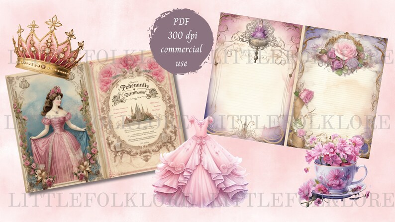 Vintage Princess Junk Journal Kit (printable PDF Pages With Image Art ...