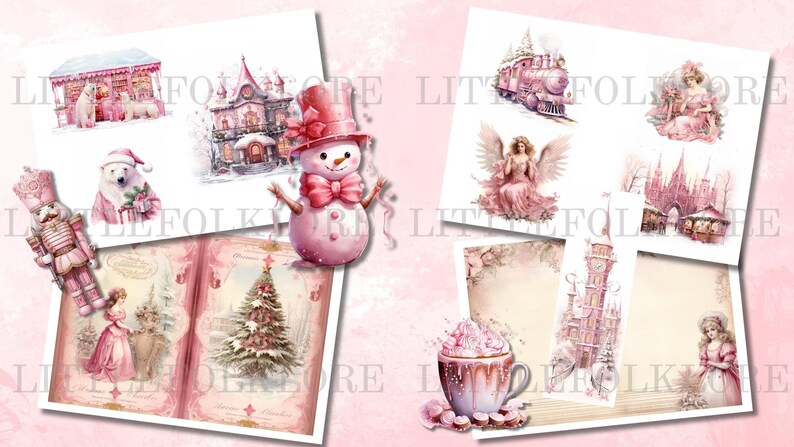 Pink Christmas Junk Journal Kit: Printable Ephemera, Bookmarks (digital ...