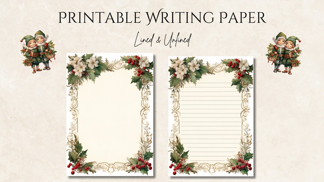 Printable Writing Paper, Christmas Paper, Digital Download, Christmas ...