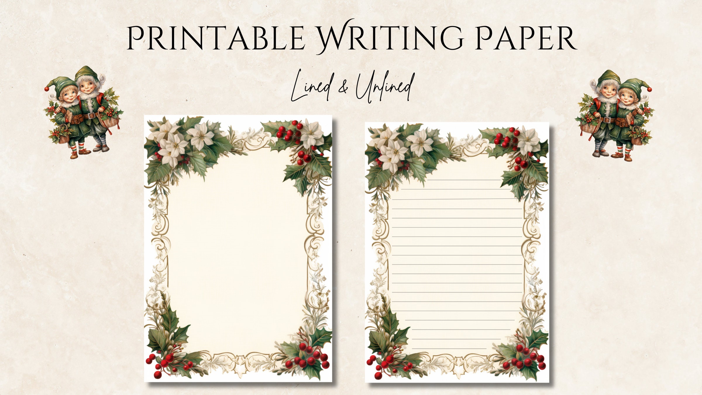 Printable Writing Paper, Christmas Paper, Digital Download, Christmas ...