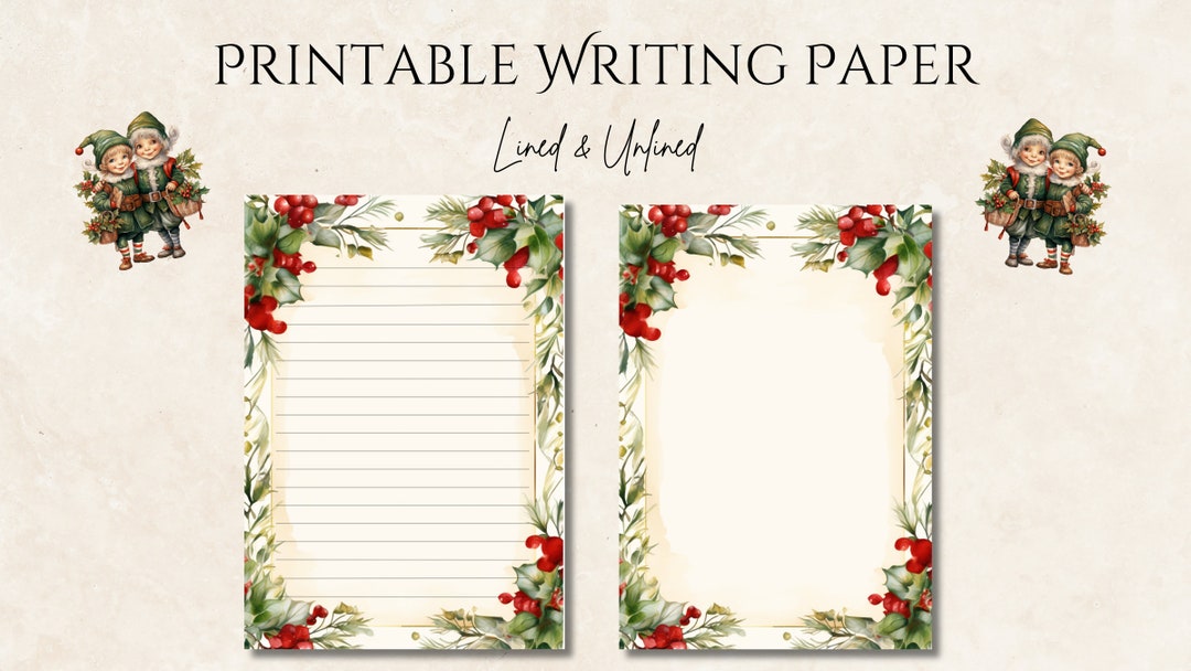 Printable Writing Paper, Christmas Paper, Digital Download, Christmas ...