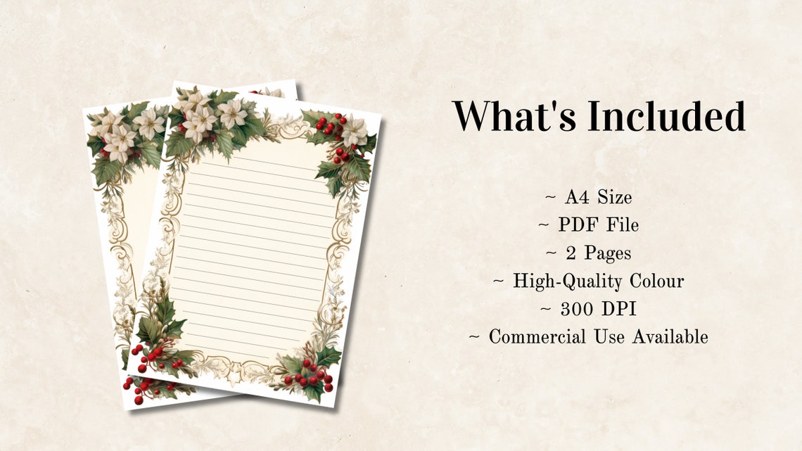 Printable Writing Paper, Christmas Paper, Digital Download, Christmas ...
