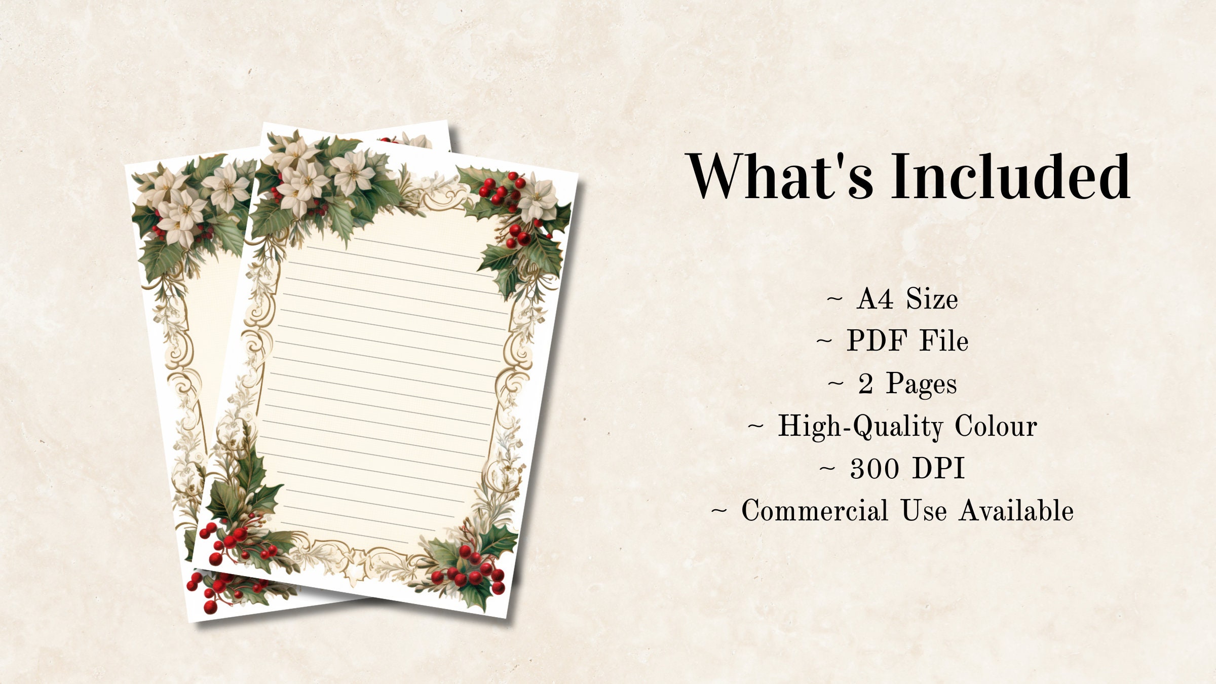 Printable Writing Paper, Christmas Paper, Digital Download, Christmas ...