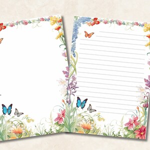 Printable Writing Paper, Flowers and Butterflies Paper, Digital ...