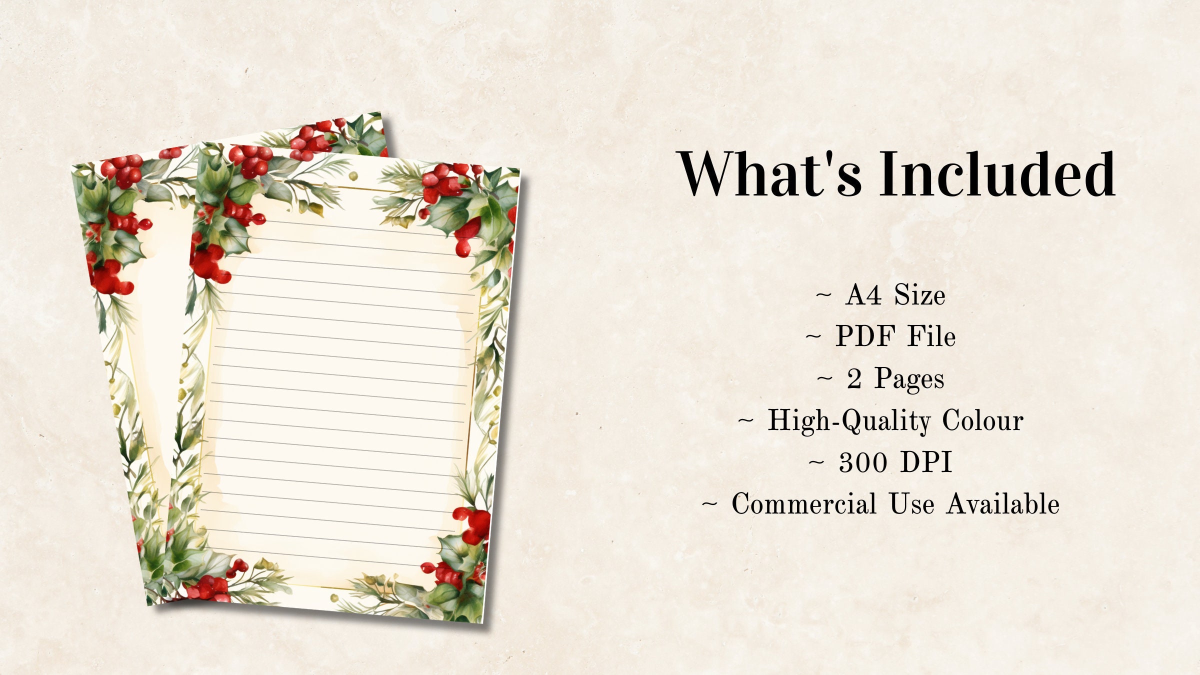 Printable Writing Paper, Christmas Paper, Digital Download, Christmas ...