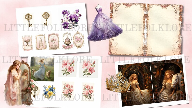 Vintage Princess Junk Journal Kit: Printable Ephemera, Bookmarks ...