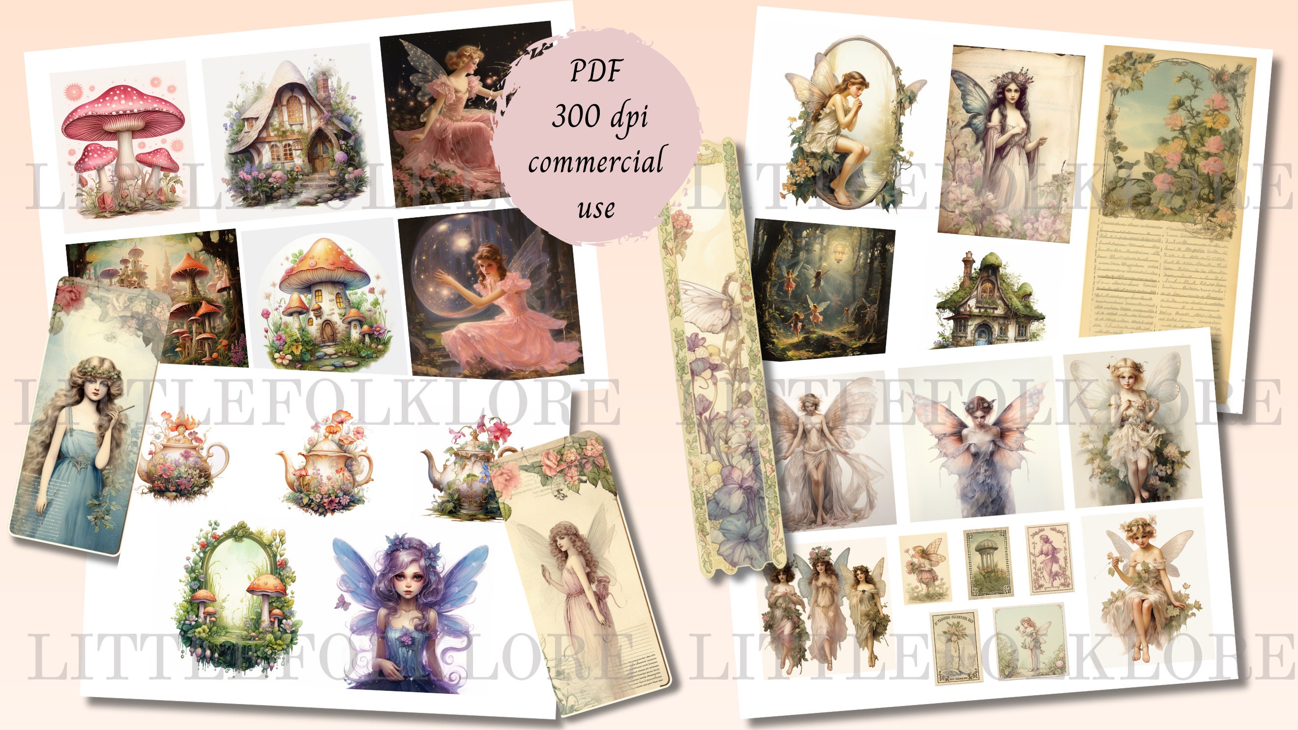 Vintage Fairy Junk Journal Kit: Printable Ephemera, Bookmarks (digital ...