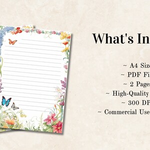 Printable Writing Paper, Flowers and Butterflies Paper, Digital ...