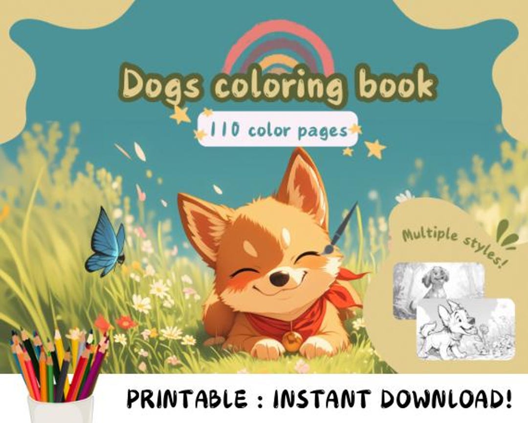 Printable Dog & Puppy Coloring Book – 100 Pages, Fun and Cute Dog ...