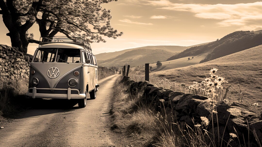 Vintage VW Van Wallpaper – Retro Camper in Countryside | Digital ...